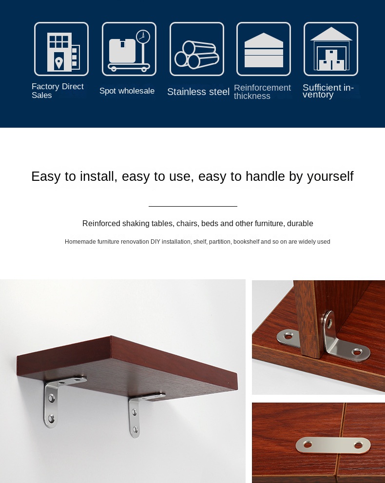 Stainless Steel Corner Code 90 Degree Right Angle Holder Triangle Shelf ...
