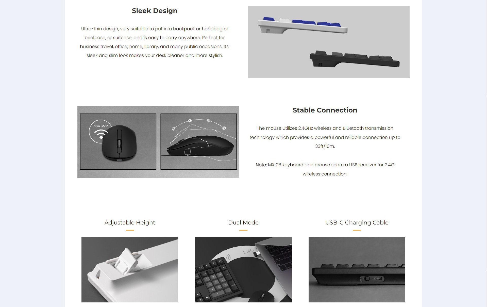 Monsgeek MX108 Business Wireless Keyboard & Mouse Combo (Black & Silver ...