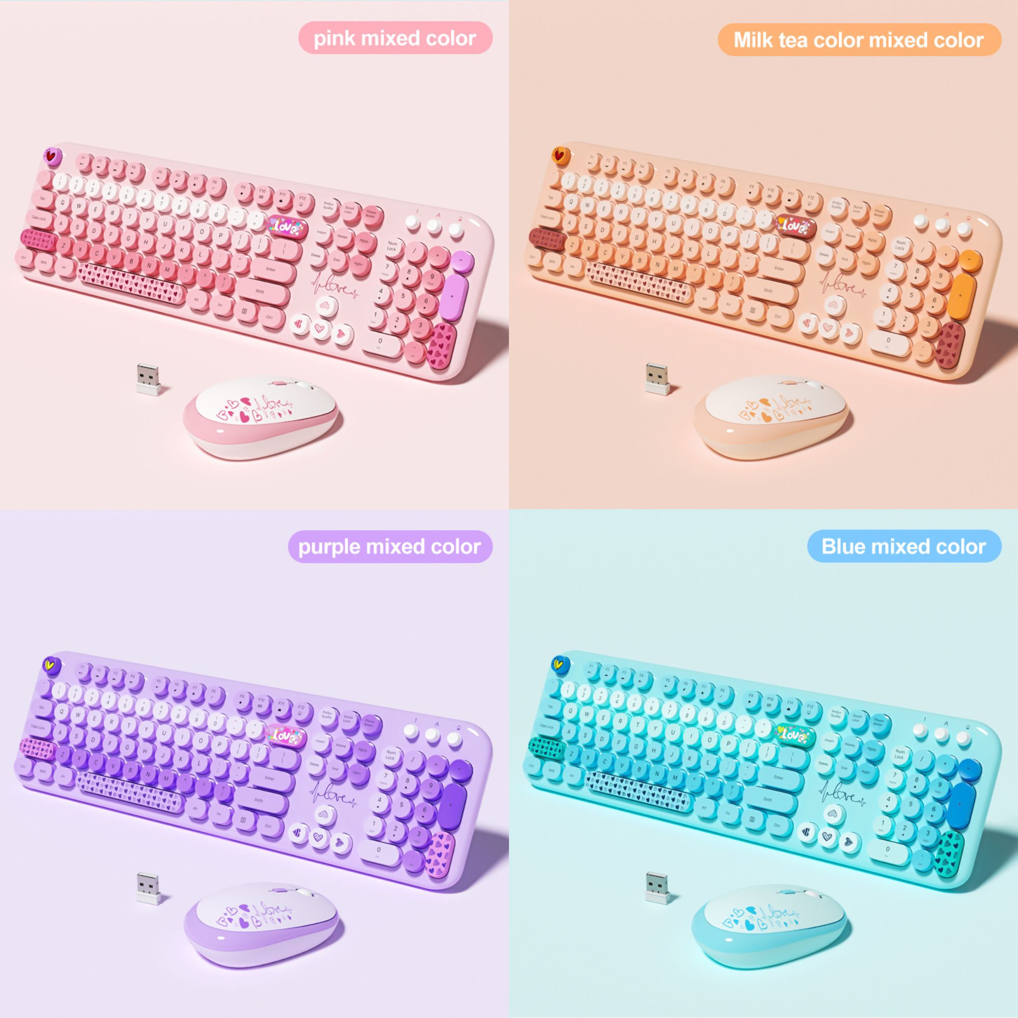 MOFII Lovely Wireless Keyboard & Mouse Set Fashion Design Silent ...