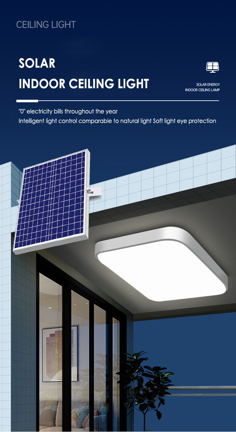 solar ceiling light indoor outdoor waterproof 3 color LED lamp Square ...