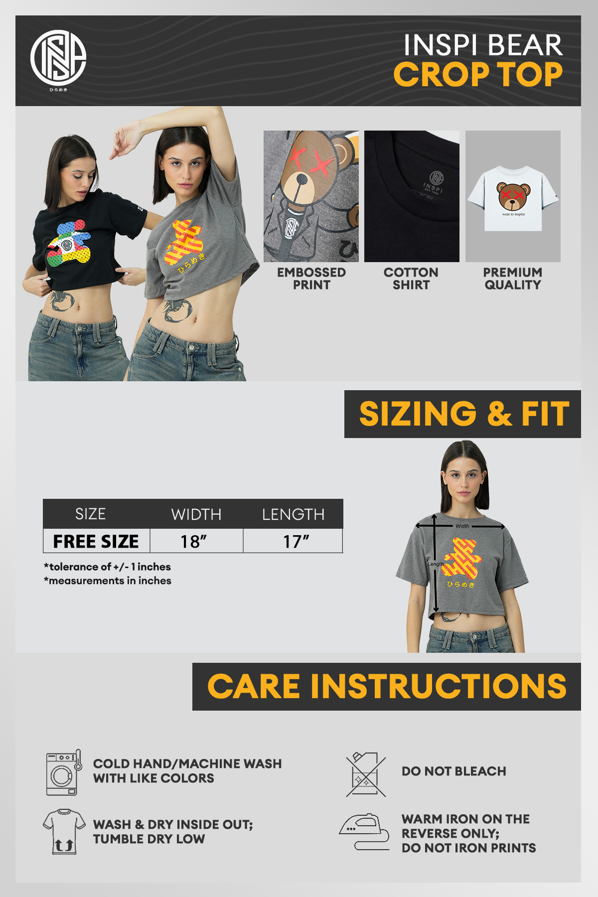 INSPI Bear Crop Top for Women Minimalist Shirt Oversized Croptop ...