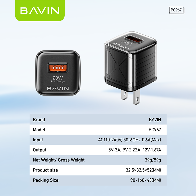 BAVIN PC967 PD 20W Mini Fast Charger Adapter w/ Intelligent Micro Chip ...