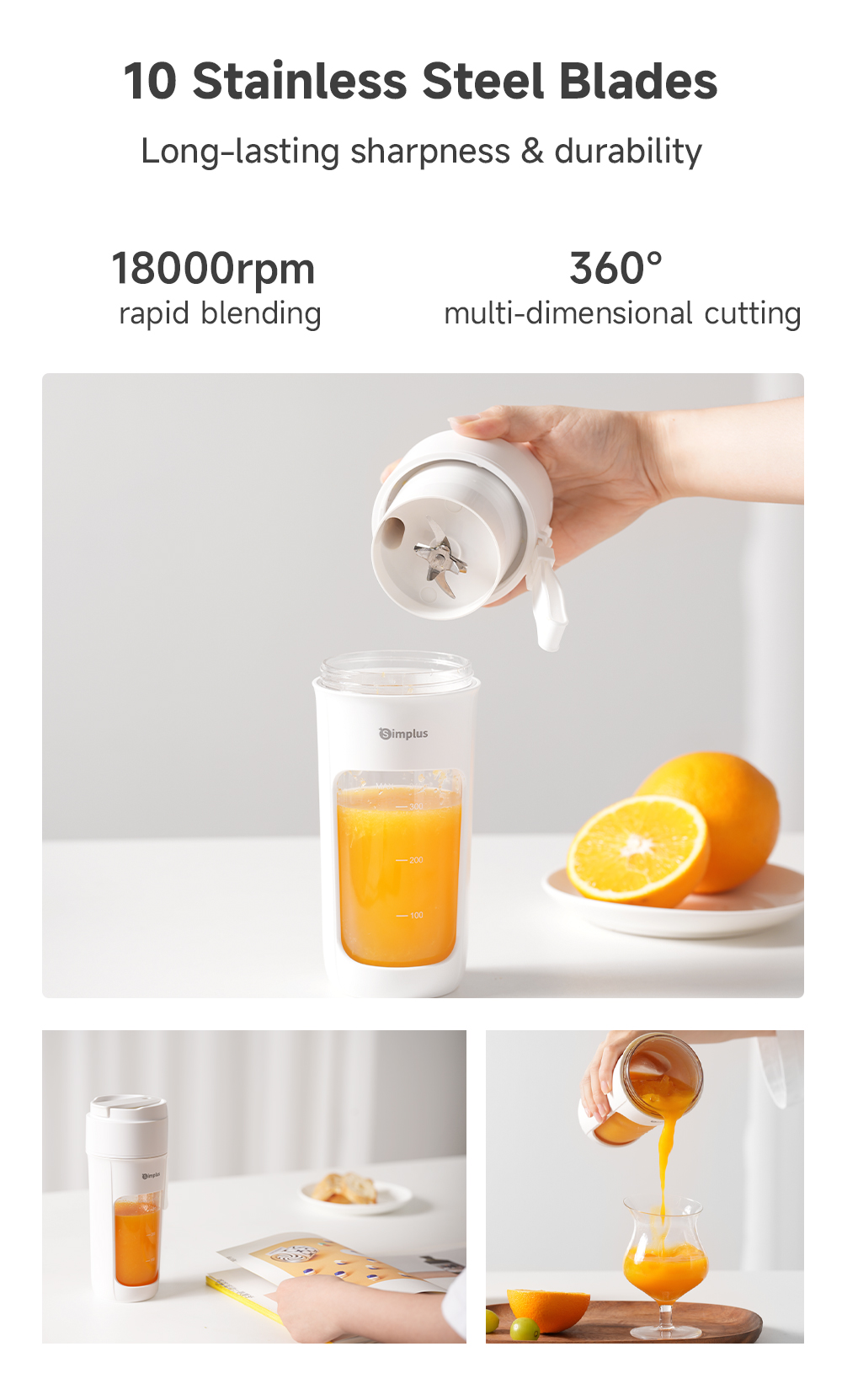 Simplus Juicer Blender Wierless Portable Drink Cup 10-Blade Cutter IPX6 ...