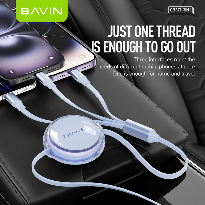 BAVIN CB371 3 in 1 Charging Data Cable w/ 1 Meter Retractable Wire ...