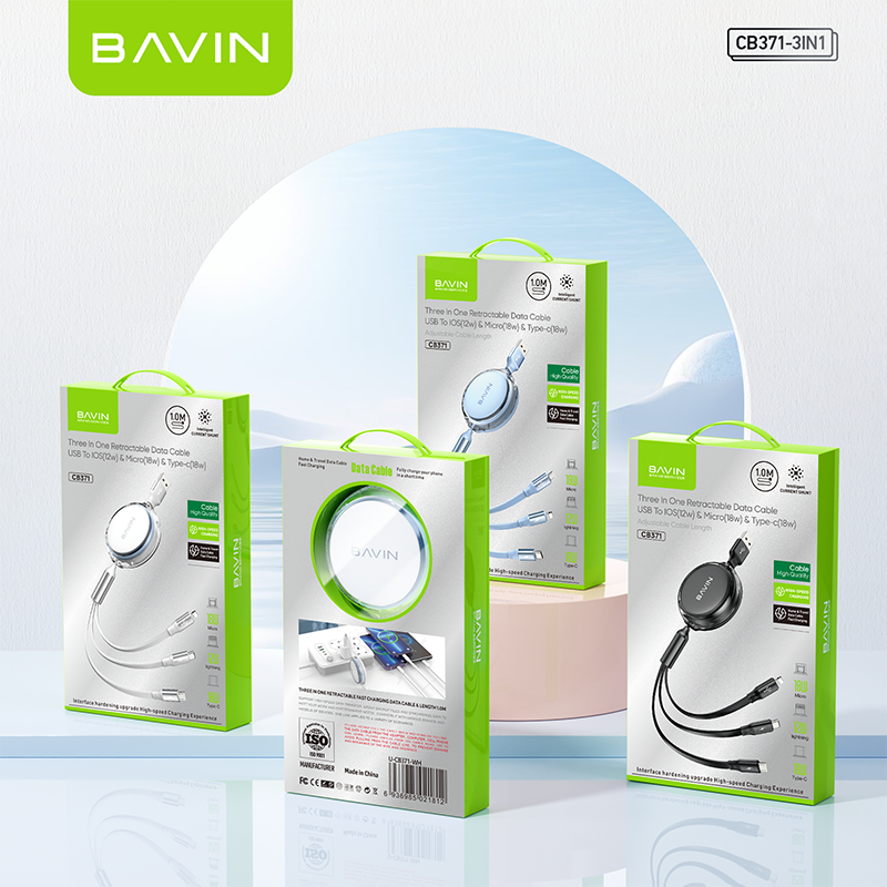 BAVIN CB371 3 in 1 Charging Data Cable w/ 1 Meter Retractable Wire ...