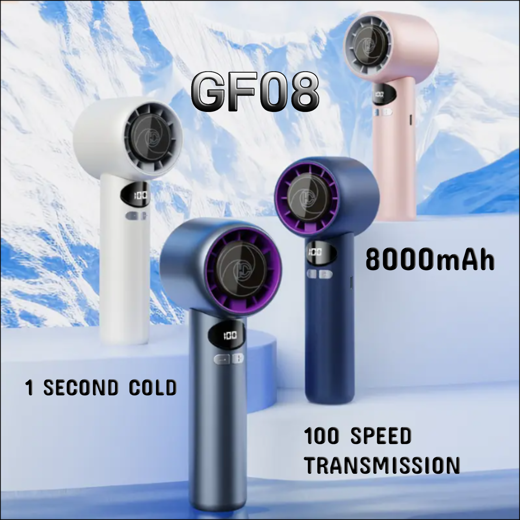 GF08 Turbo Fan Rechargeable Fan 1-100 Speed Gears High Speed Handheld ...