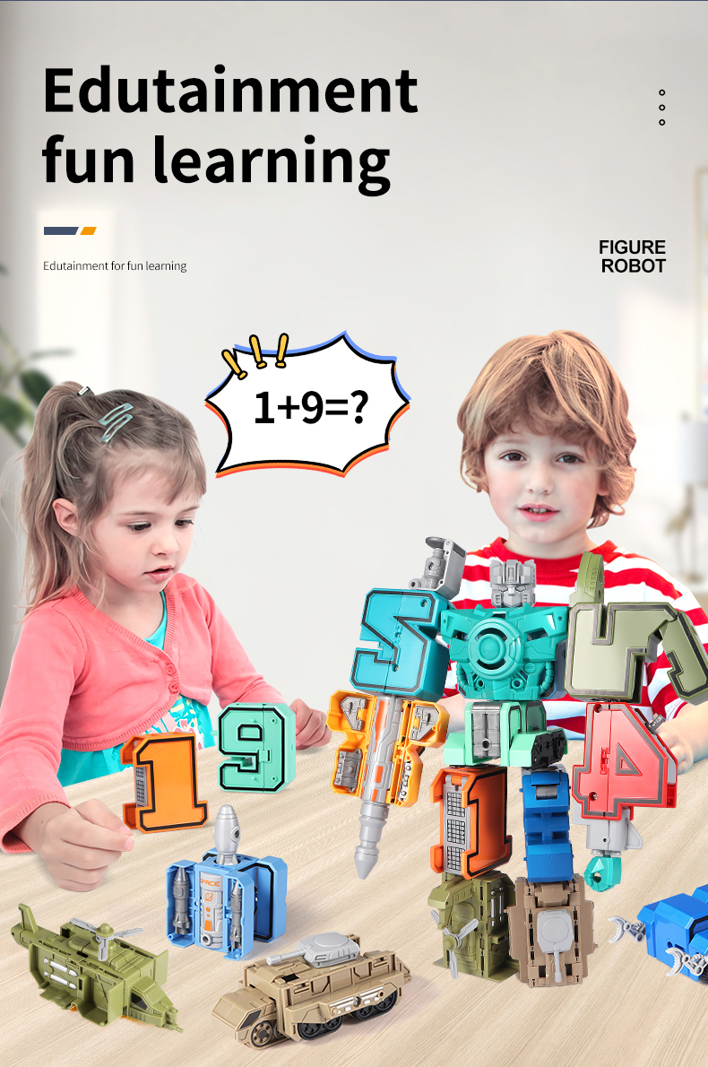 10 Pcs Full Set Transformers Number Robot Toy Set DIY Assemble Number ...