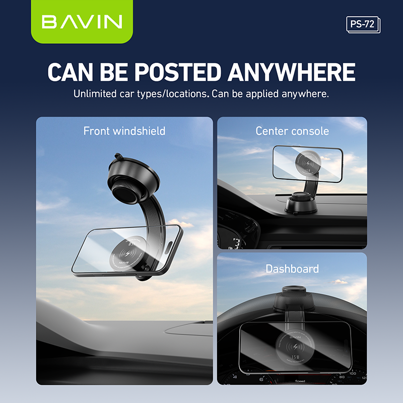 BAVIN PS72 15W Magnetic Wireless Charging Car Phone Holder Metal Soft Holder w/ 360 Rotation ...
