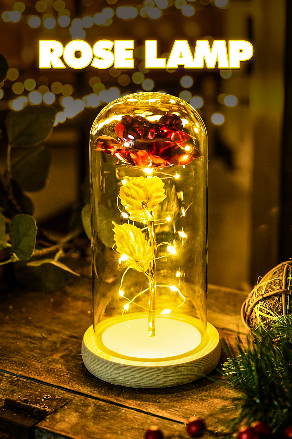 Led Light Eternal Rose Lamp Christmas Light Glass Dome Galaxy Rose ...