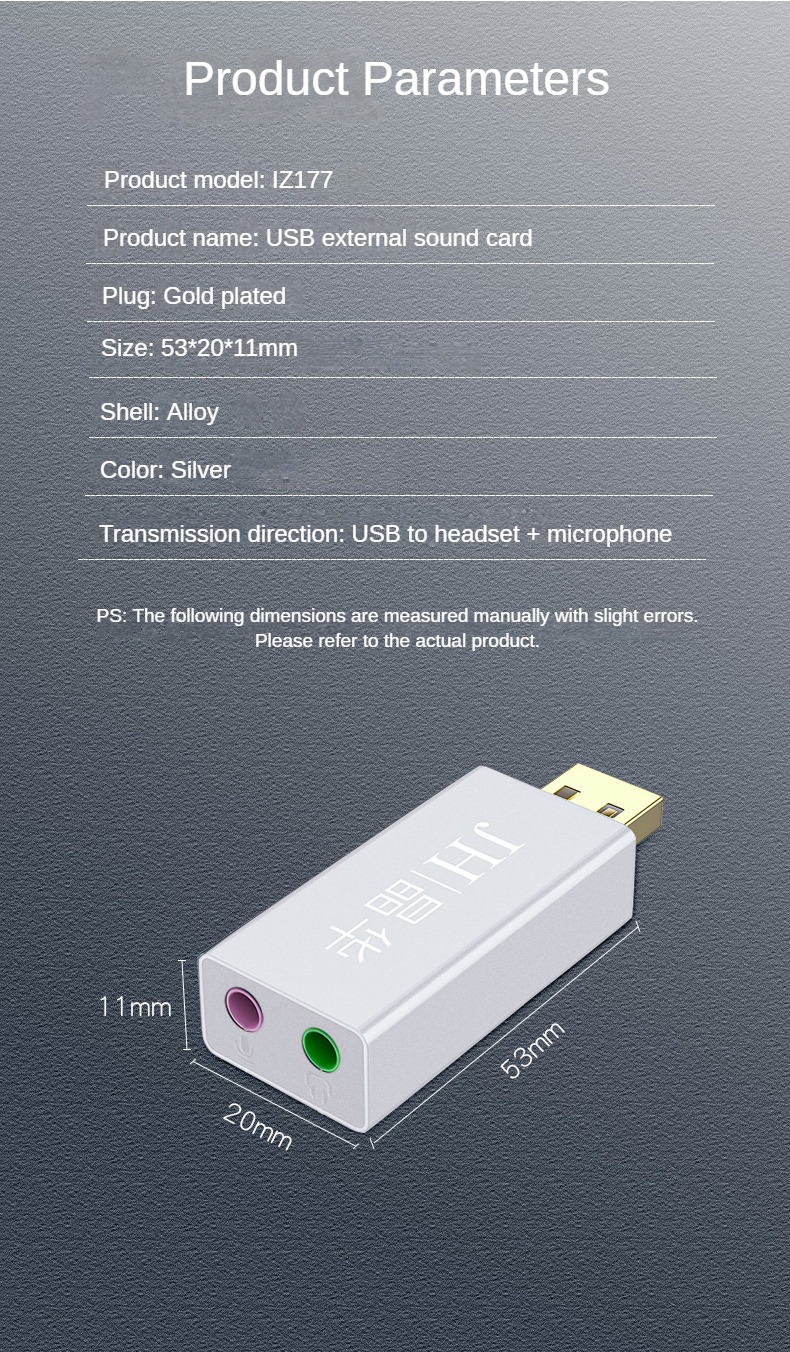 USB to Sound Card Aux 3.5mm Mic Adapter Stereo Audio 3.5mm 2 In 1 ...