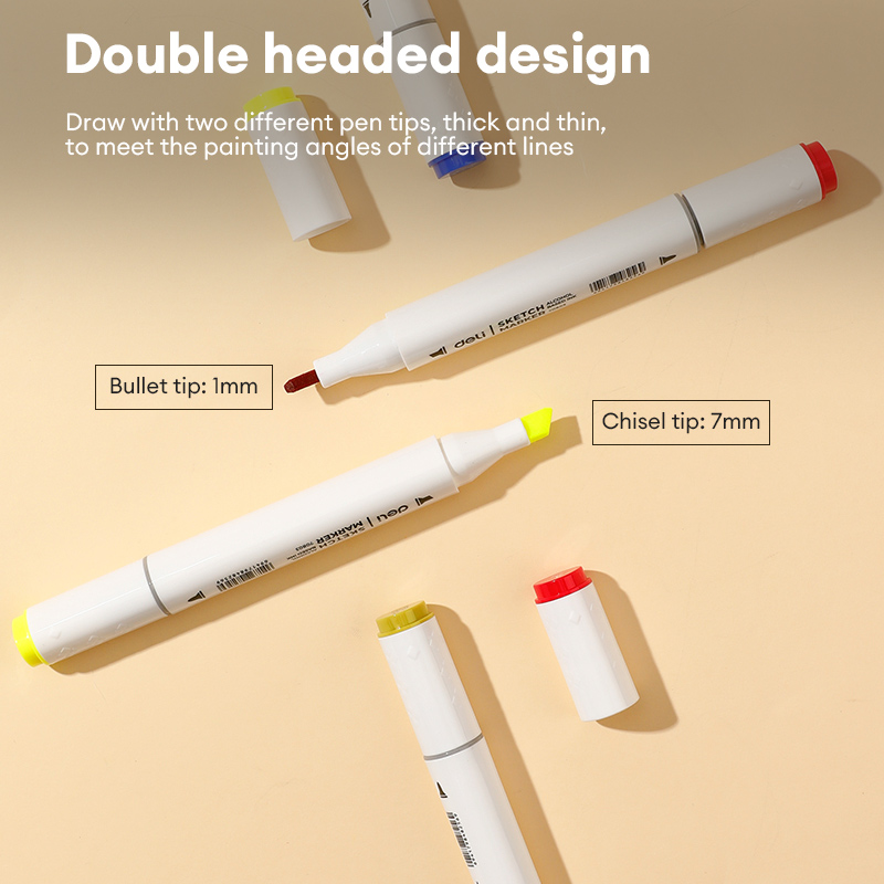 Deli 12/24/36/48/60/80 Color Marker Alcohol Triangle Markers Set Color ...