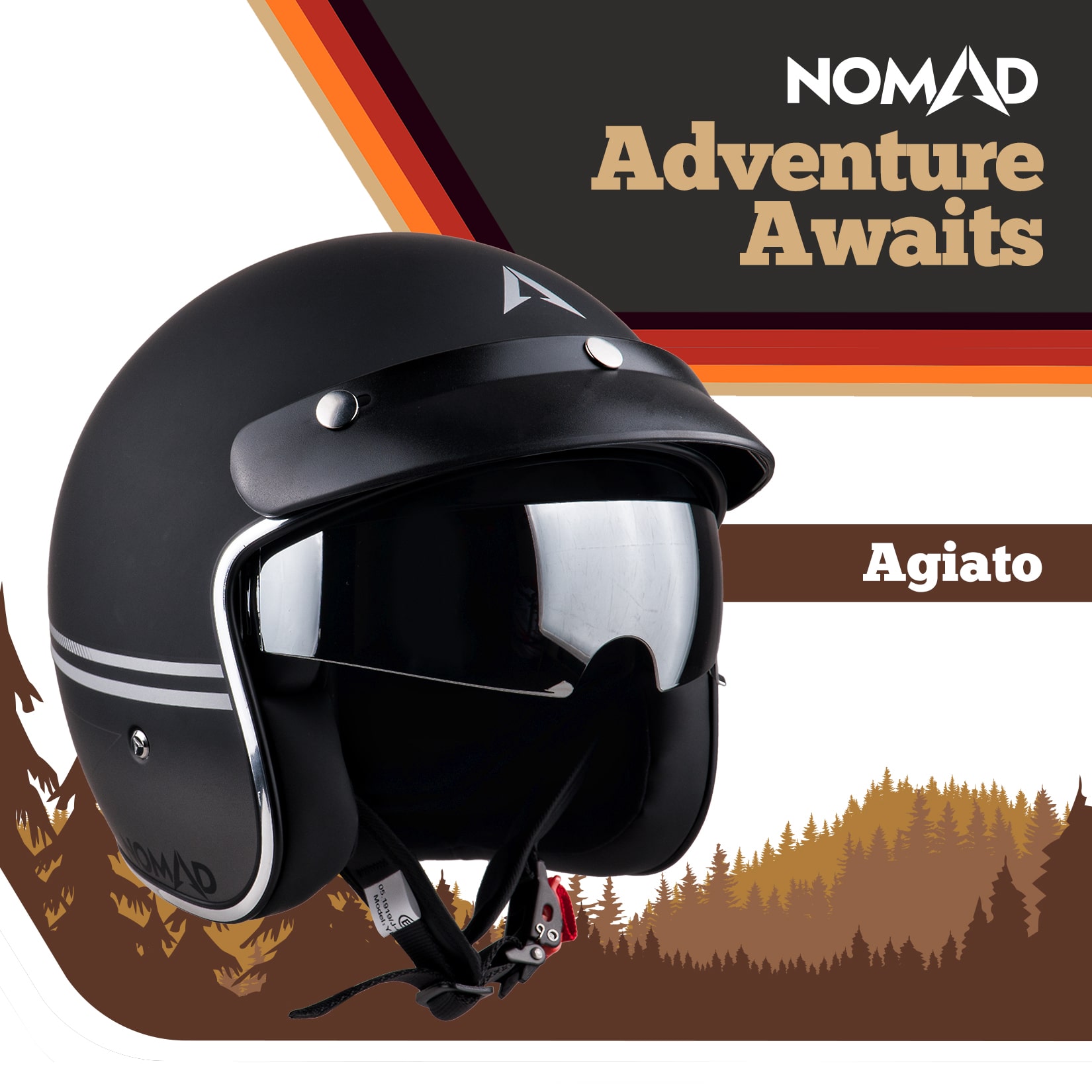 Nomad AGIATO P S0 V2 Open Face Motorcycle Helmet | ECE CERTIFIED | Free ...