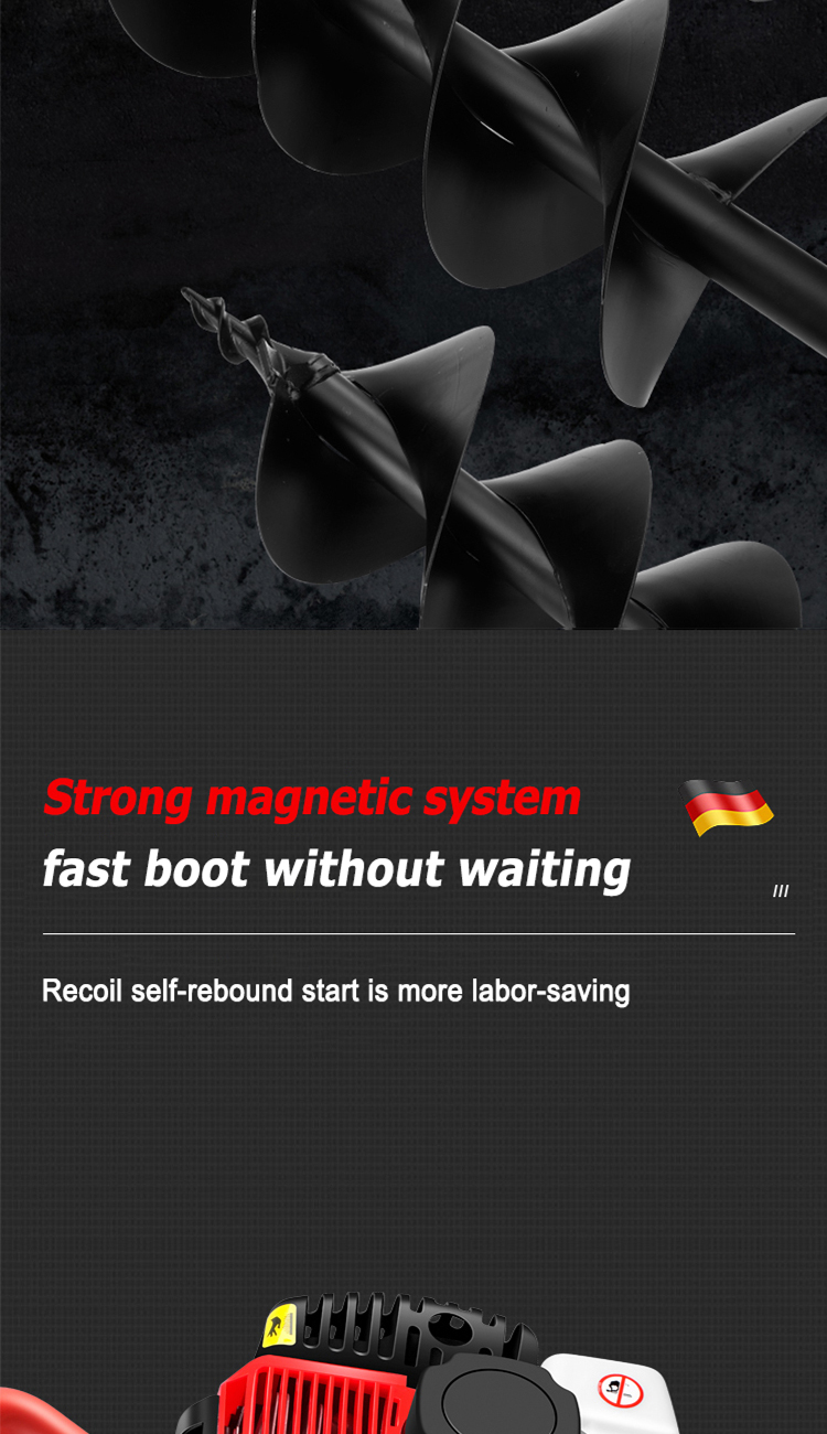 68CC Earth Ground Auger Drill Machine Engine Gasoline 2 Stroke With FREE Drill Bits Post Hole ...