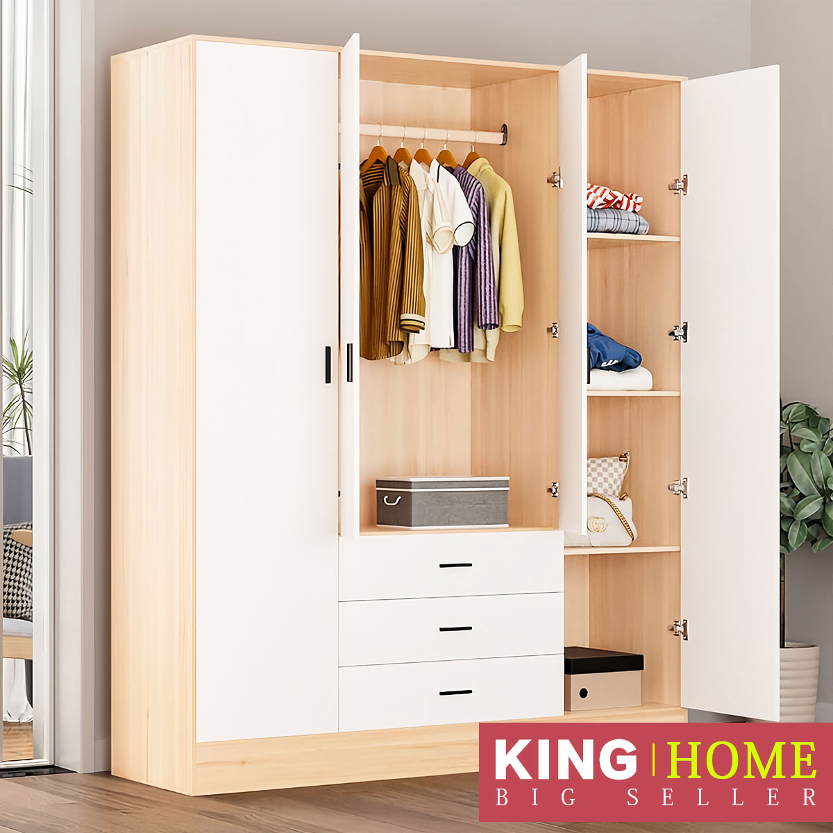 (Easy assembly) Simple and multifunctional wooden wardrobe, cabinet ...