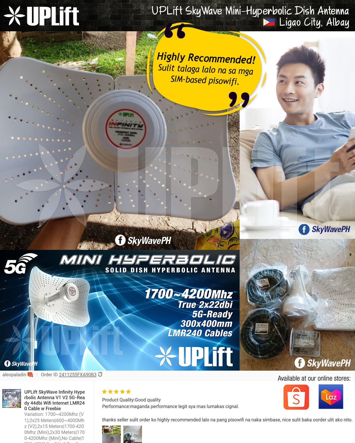 UPLift SkyWave Infinity Mini Hyperbolic Solid Dish 5G-Ready Wifi ...