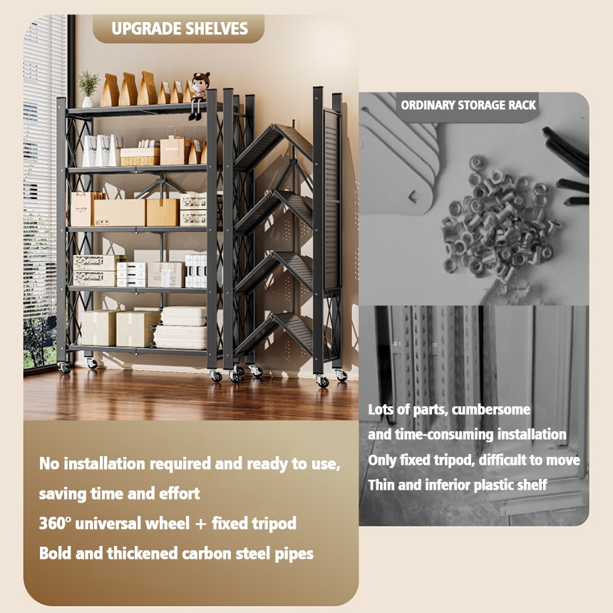 【Foldable】Kitchen Rack organizer Folabble Rack 5 layer Metal Rack steel ...