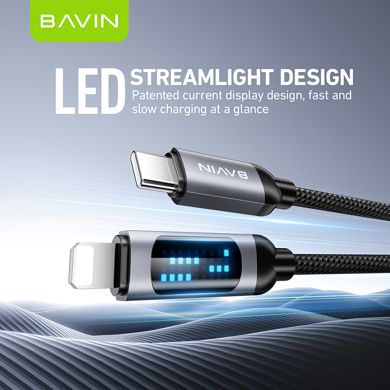 BAVIN CB377 30W / 60W PD Fast Charging Data Cable 1M w/ LED Display & Nylon Braided for Type-C ...