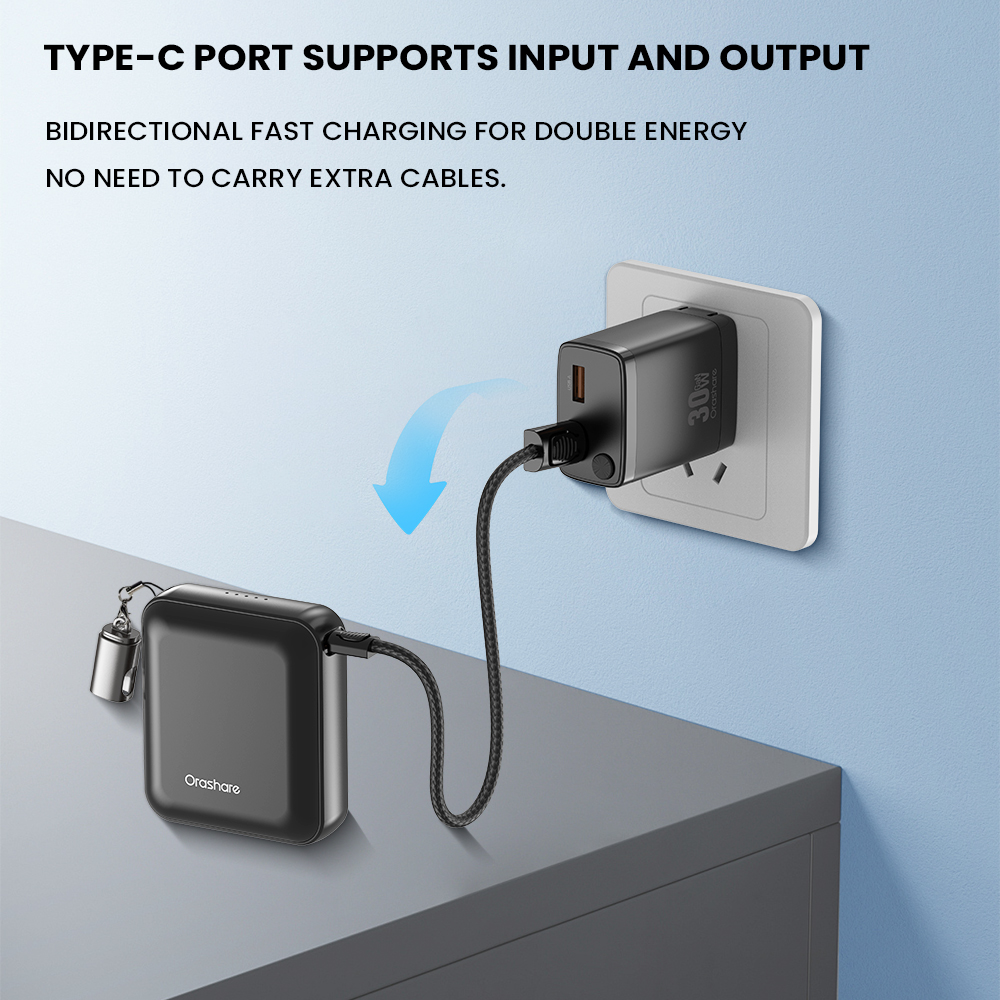 Orashare PCA11 10000mAh Mini Powerbank With Detachable Type-C Cable 22.5W Fast Charge Ultra ...