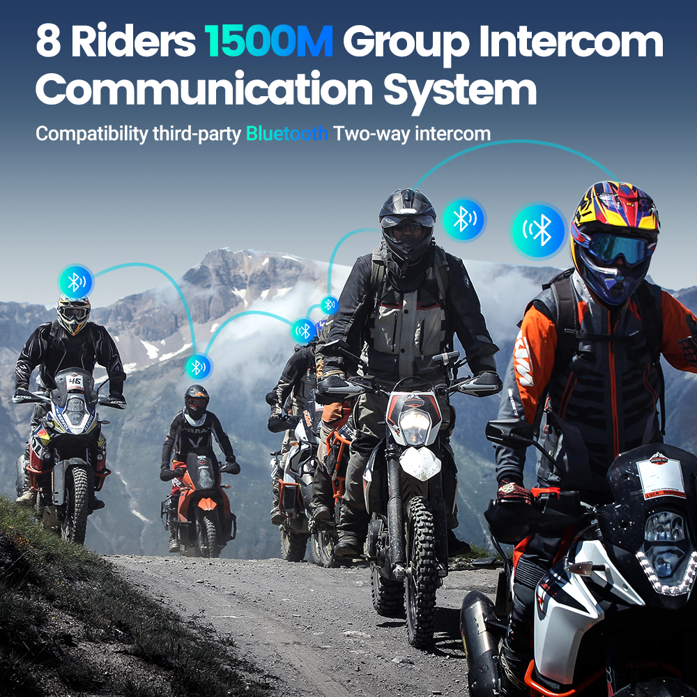 Gearelec Gx8 Motorcycle Intercom Helmet Headset Up To 8 Riders Group