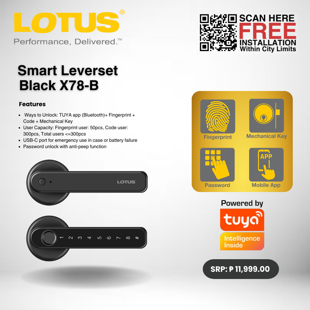 Lotus Smart Leverset(BLACK)X78-B |Door Hardware & Lock|Household ...