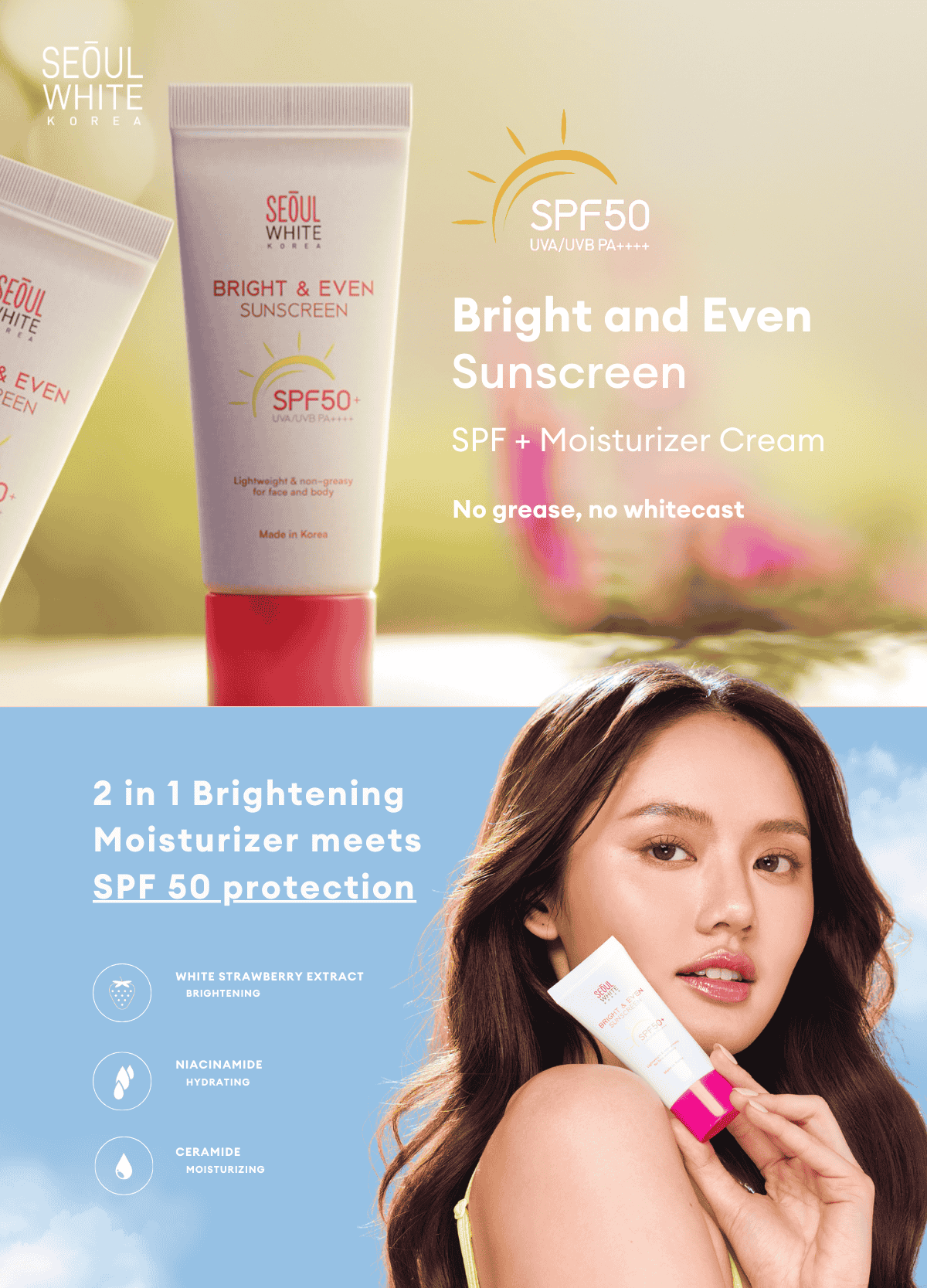 Seoul White Korea Bright & Even Sunscreen Tube 30mL SPF50+ UVA/UVB PA ...