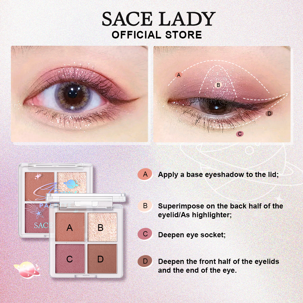 SACE LADY Colorful Eyeshadow Palette 3 IN 1Matte Giltter High Pigment ...