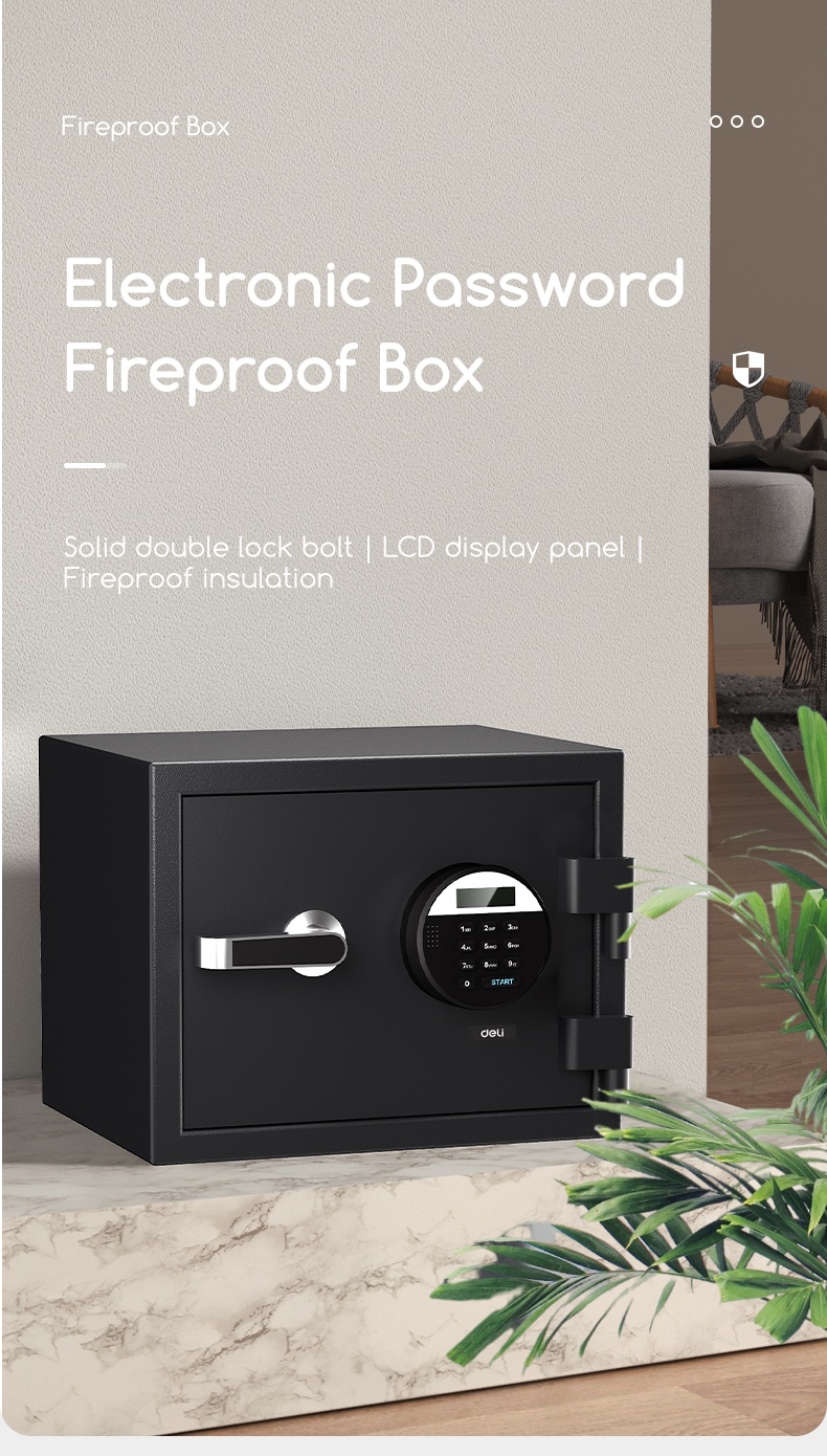 Deli Fireproof Electronic Money Box With Lock And Key Safe Deposit Box ...