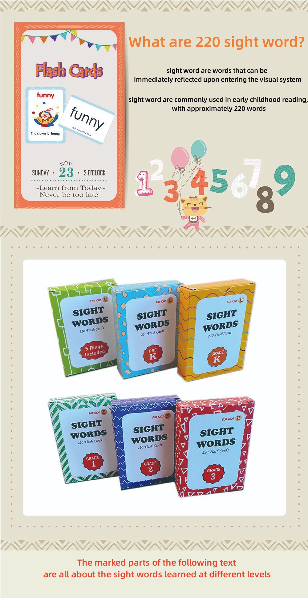 Early Childhood Education 220 English High-frequency Word Flash Cards ...