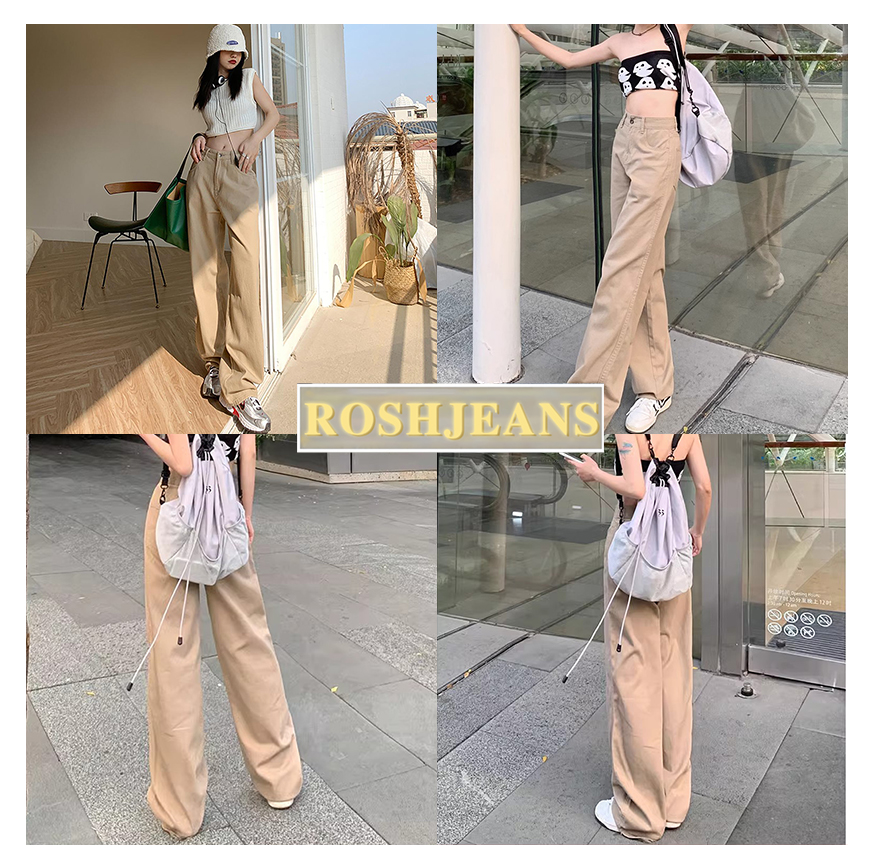 Rosh Jeans khaki baggy pants for women mom jeans high waist Wide leg ...