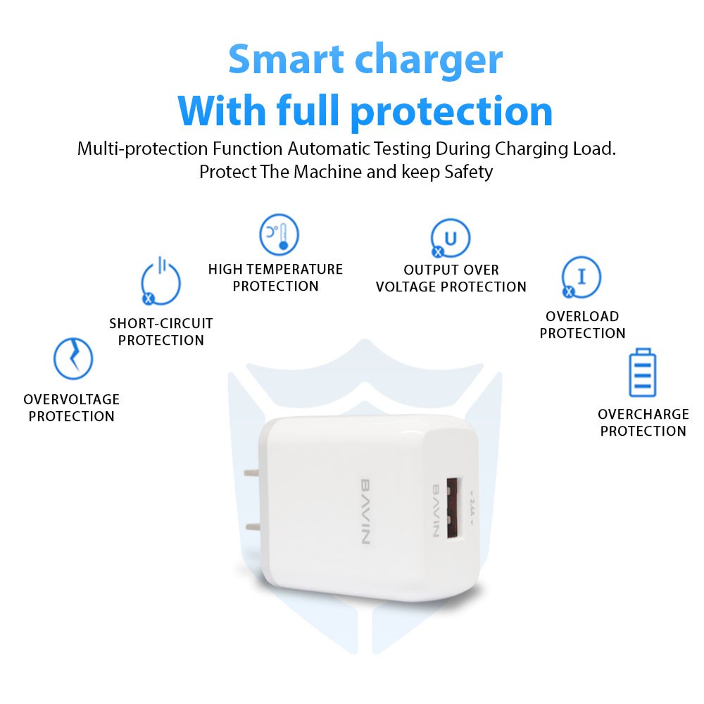 BAVIN PC368 2.4A Wall Charger w/ Multi-Protection & 1 Meter Cable for ...