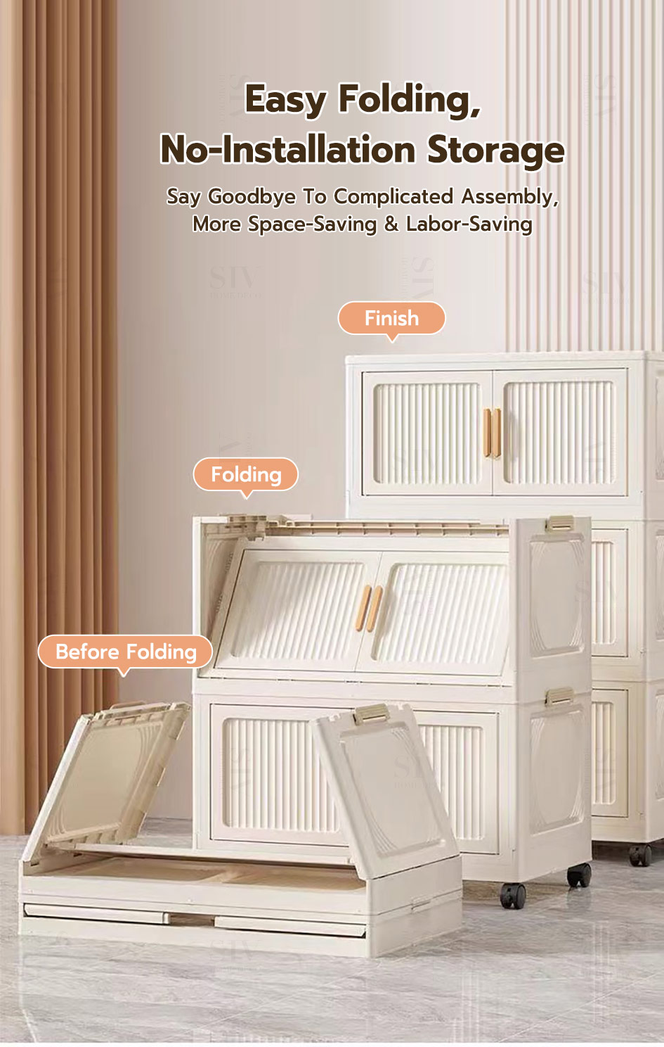 SIV 40-80cm Plastic Folding Storage Cabinet Organizer Foldable Storage Box For Clothes Toys ...