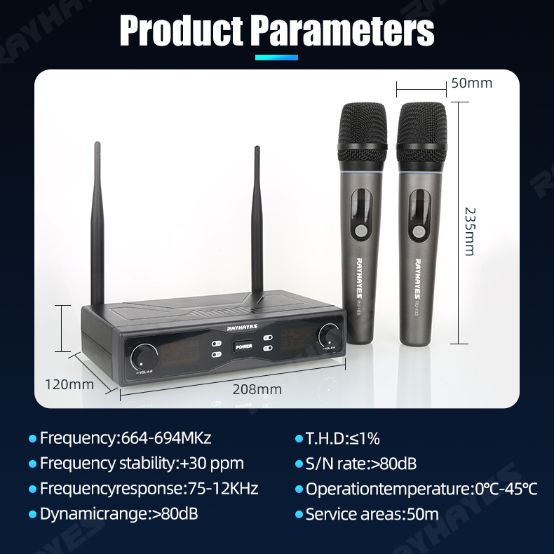 RAYHAYES Wireless Microphone UHF Rechargeable Microphone Adjustable ...