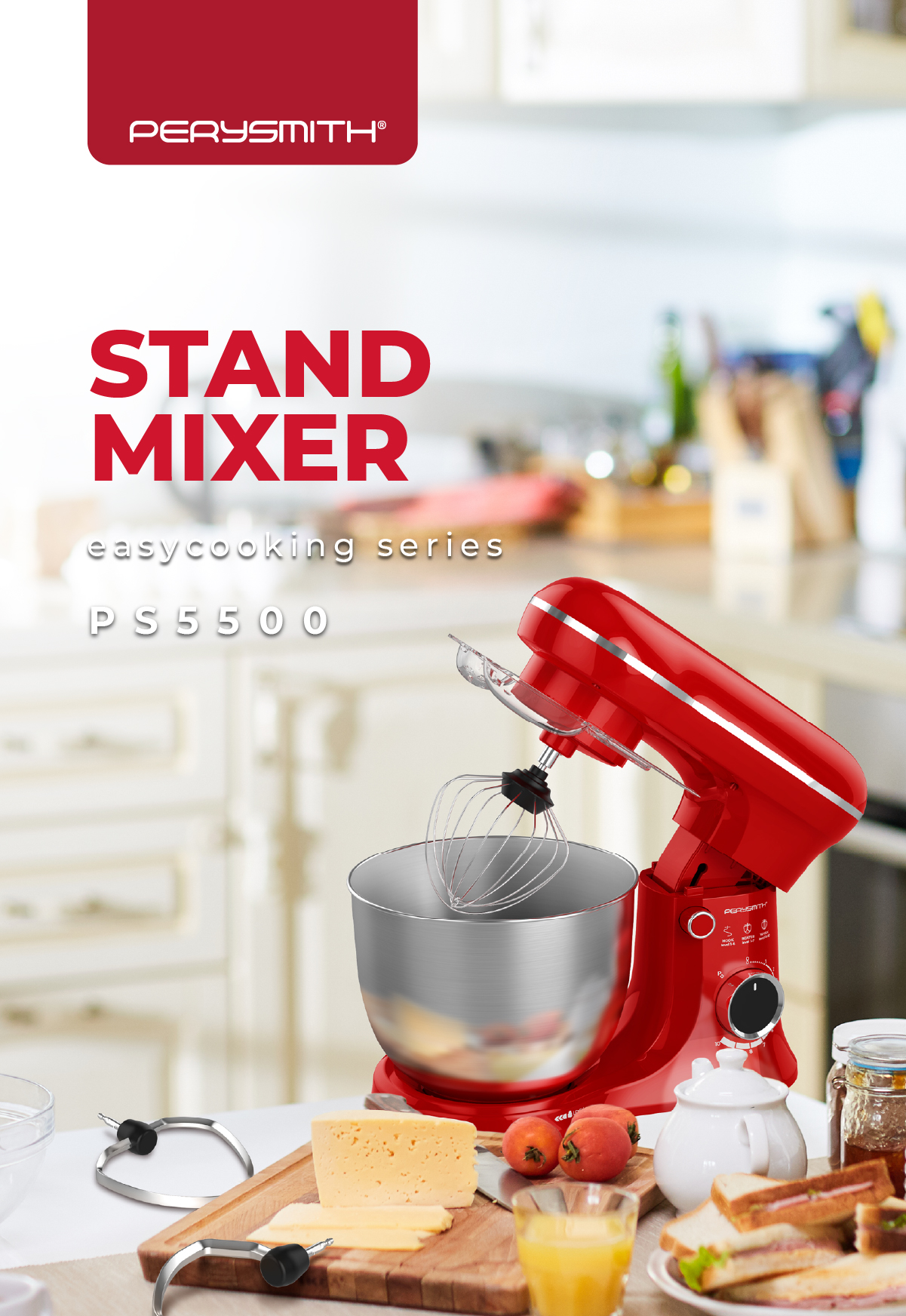 Perysmith Electric Stand Mixer 5.5L for Baking with Bowl and 3 Whisks ...