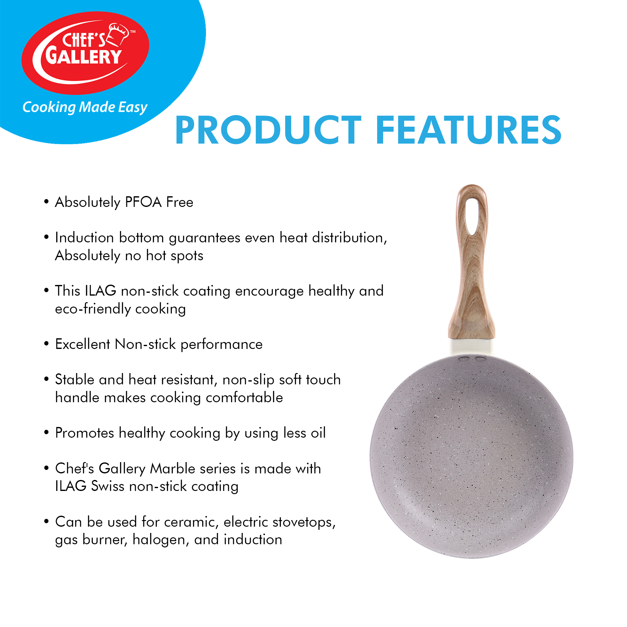 Chef's Gallery Marble Frying Pan 24cm | ILAG Non-Stick | PFOA Free | Induction Ready | Shopee ...