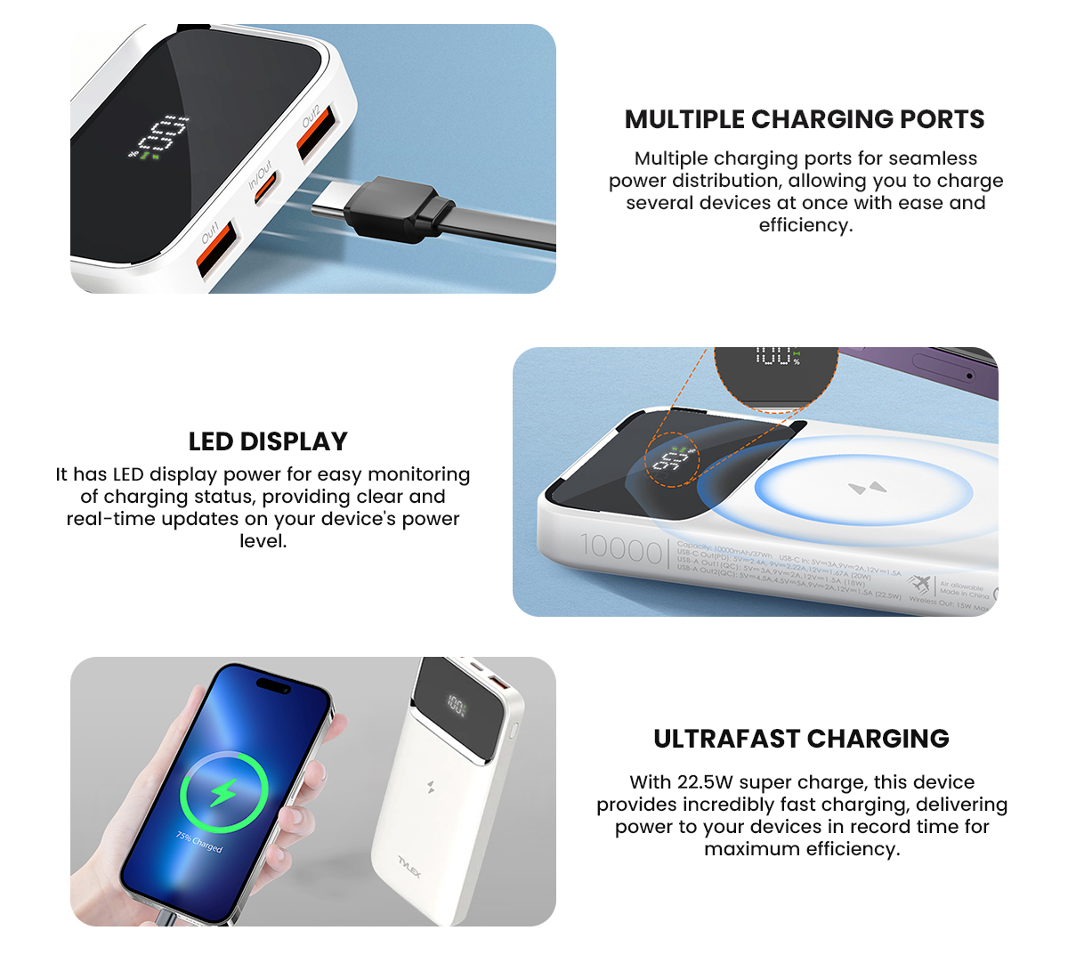 TYLEX XP29 10000mAh Wireless Powerbank 22.5w Fast Charging PD+QC3.0 ...