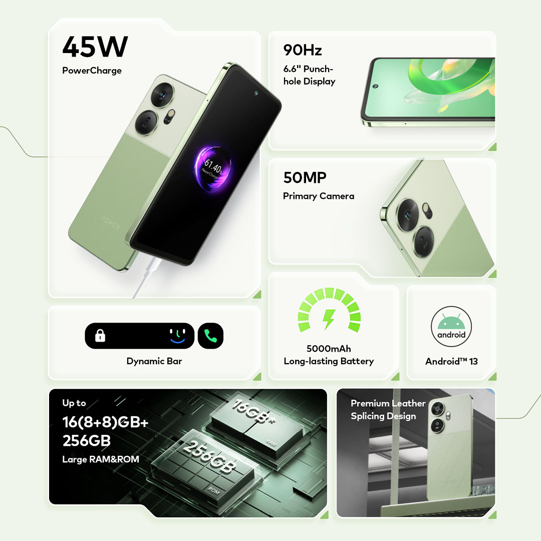 itel P55+ RAM 16GB(8+8GB) + 256GB | 90Hz Refresh Rate | 50MP Dual Camera | 5000 mAh 45W Power ...