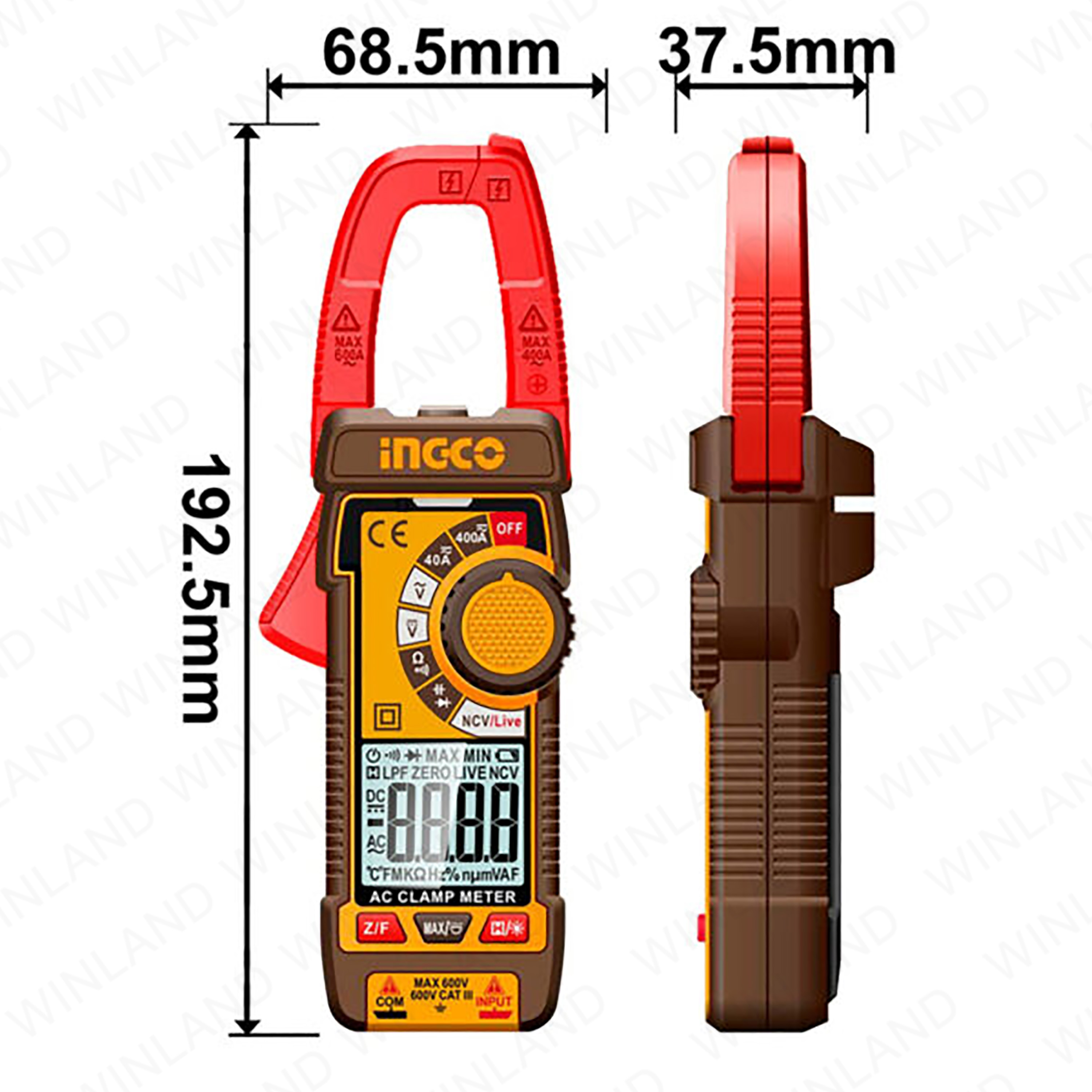 Ingco by Winland TRUR RMS 4000 counts DC/AC Digital Clamp Meter ...