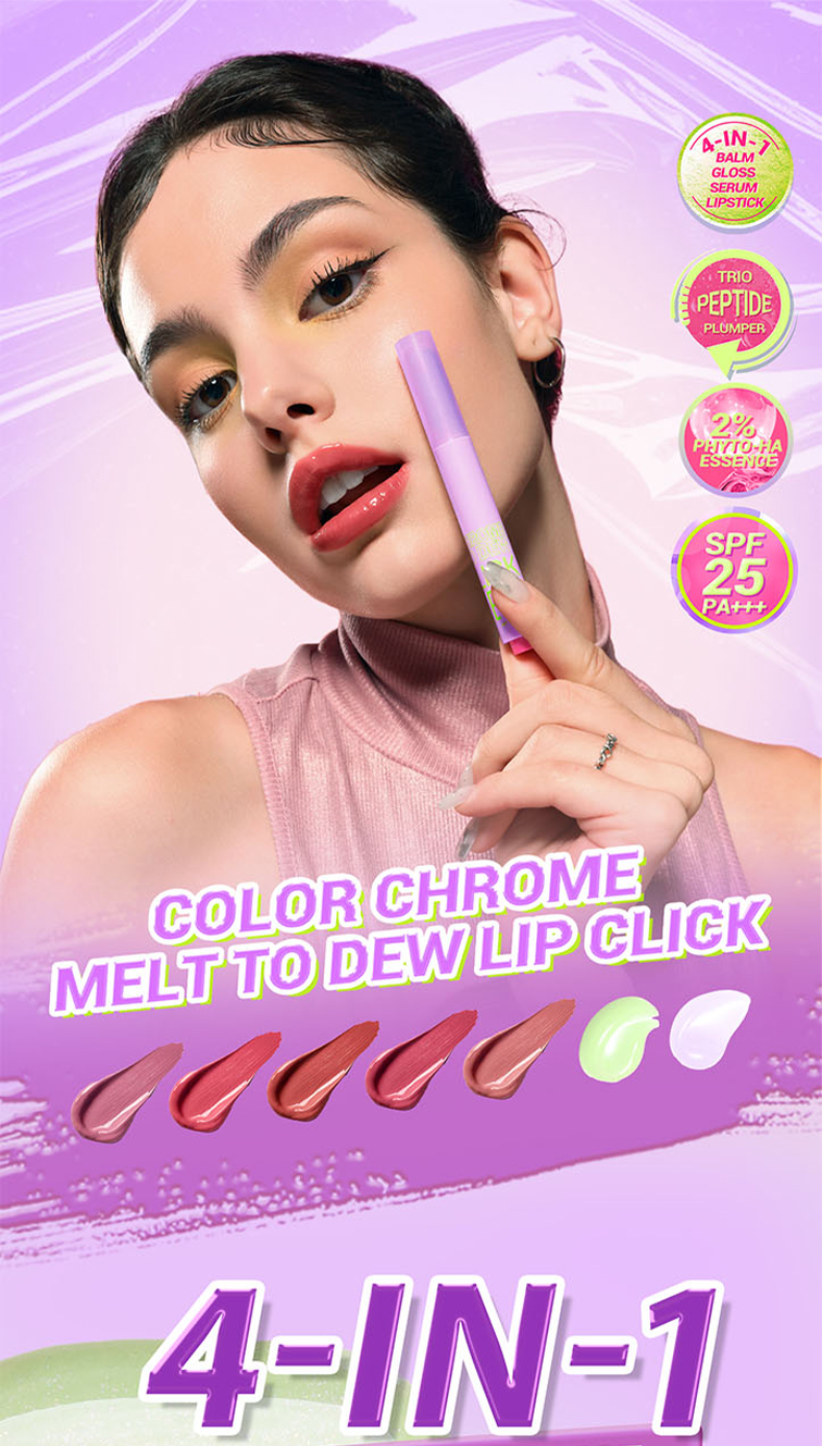 DAZZLE ME Color Chrome Melt to Dew 4-in-1 Lip Click | SPF 25 PA+++ Non ...