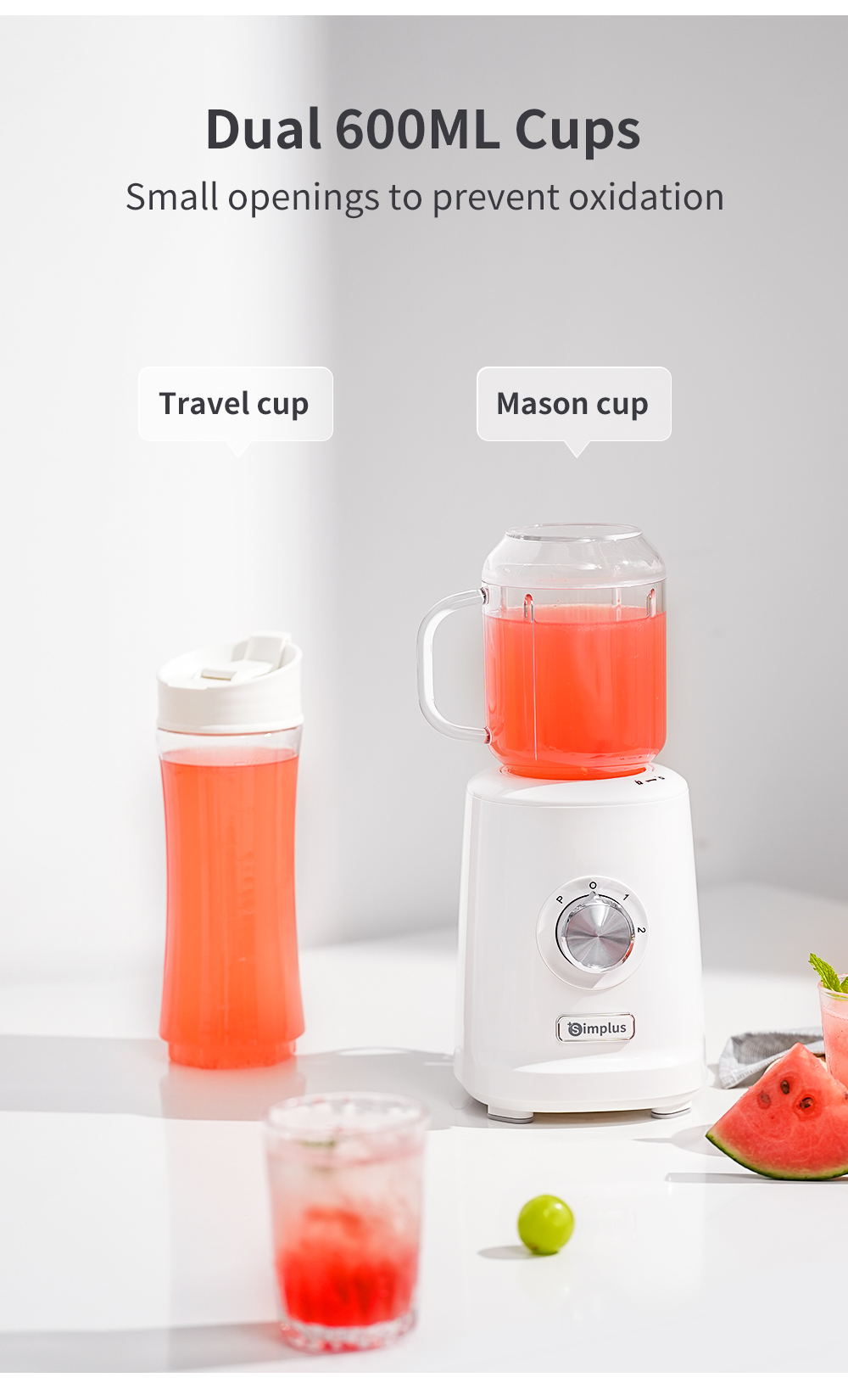 Simplus Multi-function Blender 600ml Travel Cup+ 600ml Mason Cup Food ...
