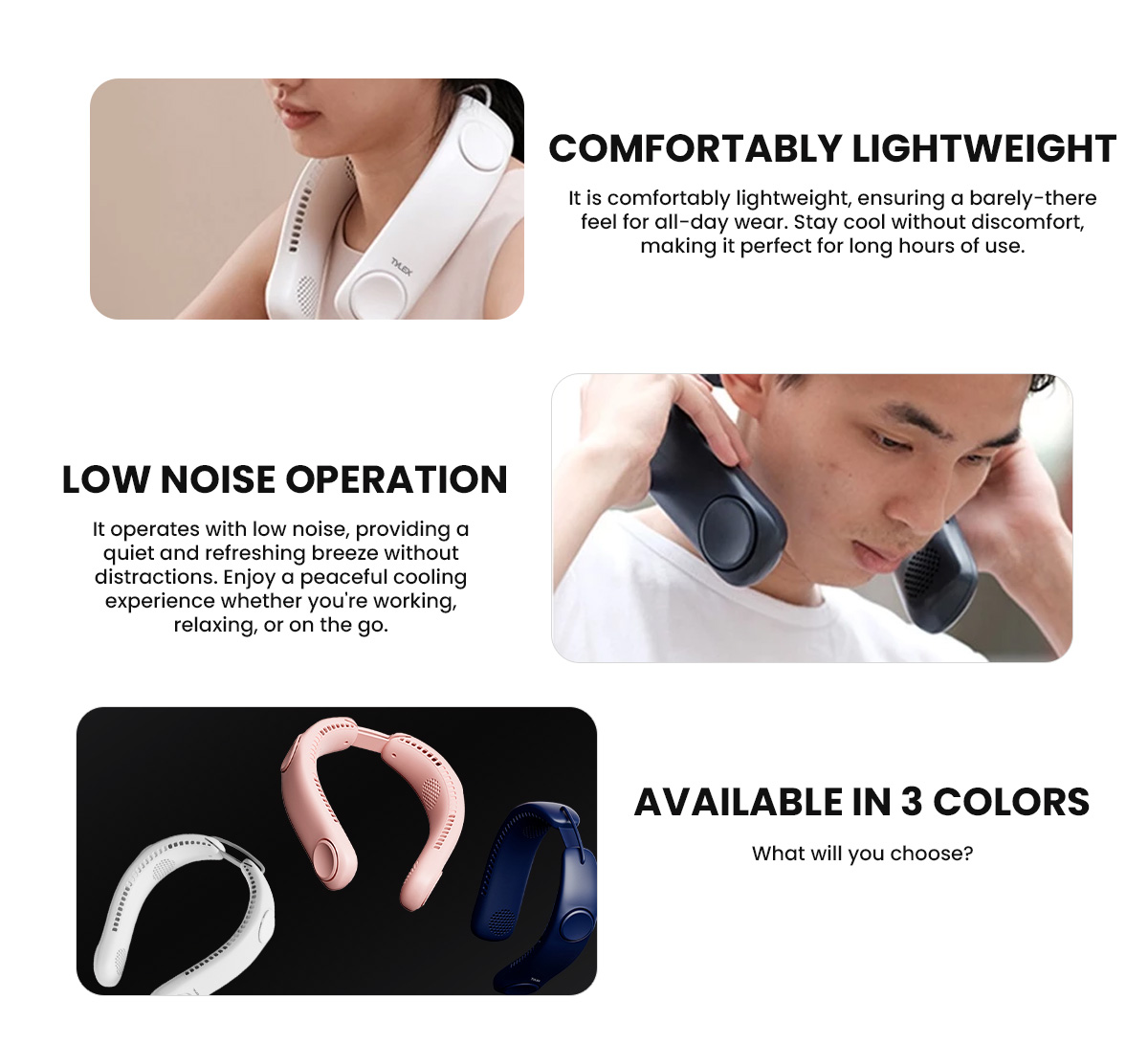 TYLEX XM43 Folding Portable Neck Fan Four Turbine Blade Type C Charging ...