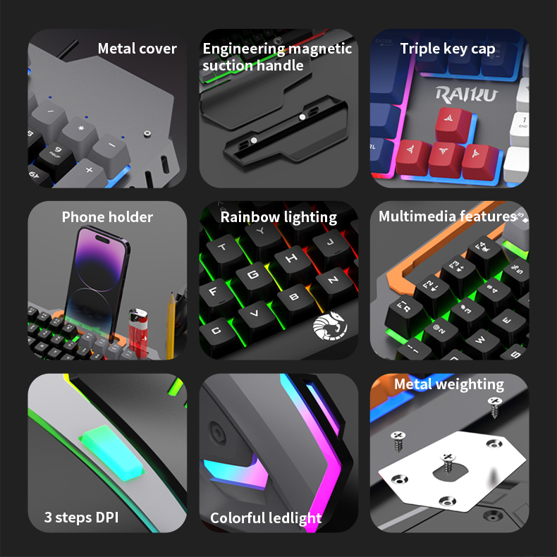 Raiku K16 High-End Colorful Luminous Keyboard Silver Paste Suspended ...
