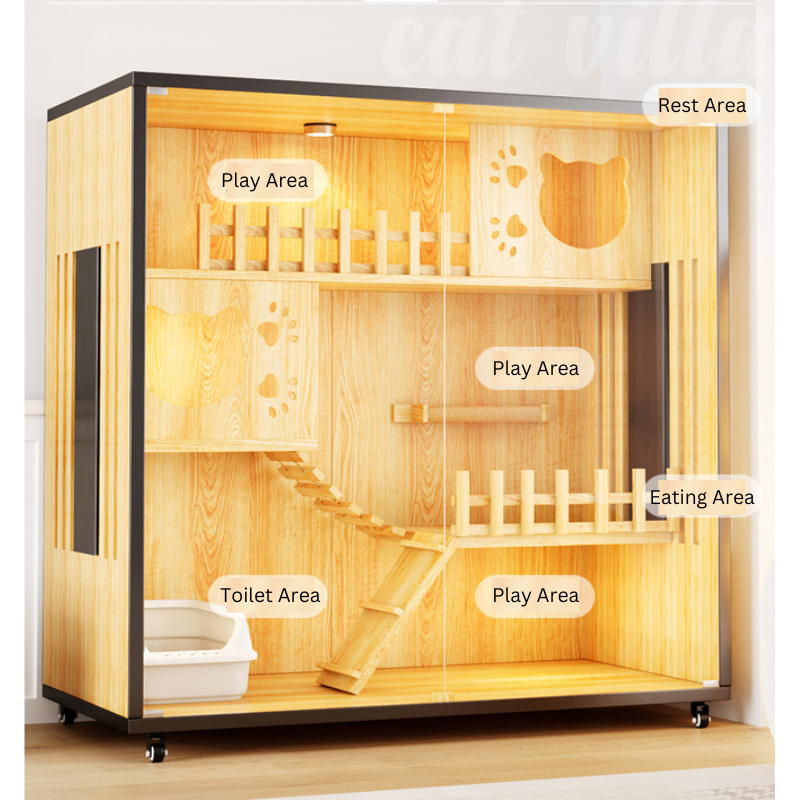 Cat Cage Cat Villa Pet Home Cat Cabinet Solid Wood Cat litter Large ...