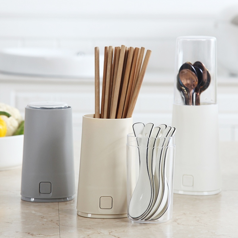 Kitchen Utensil Holder with Lid, Plastic Cutlery Storage Holder Drainer ...