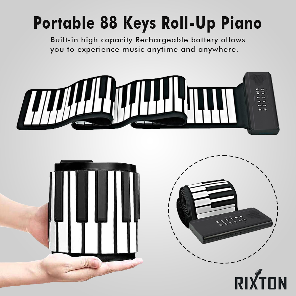 RIXTON Portable 88 Keys Electronic Keyboard Hand Roll Piano Built-in ...