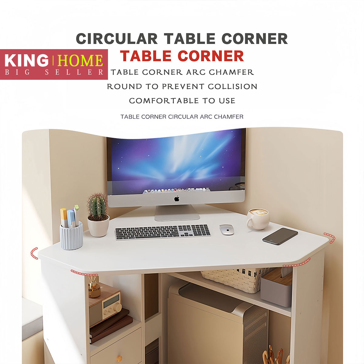 KING HOME Wooden desk, corner study desk, office desk, space saving ...