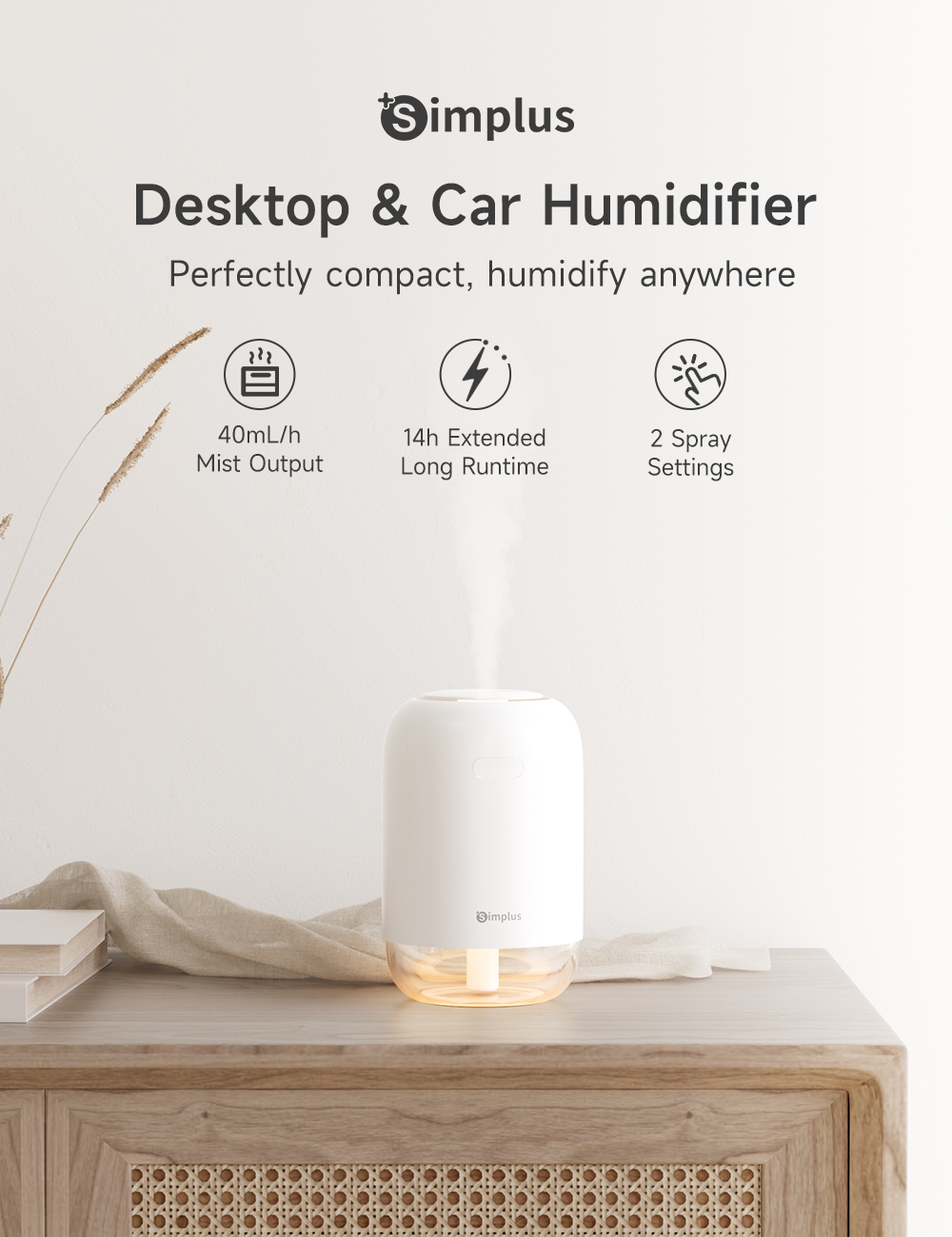 Simplus Desktop Humidifier Car Humidification Type-C Charging | Shopee ...