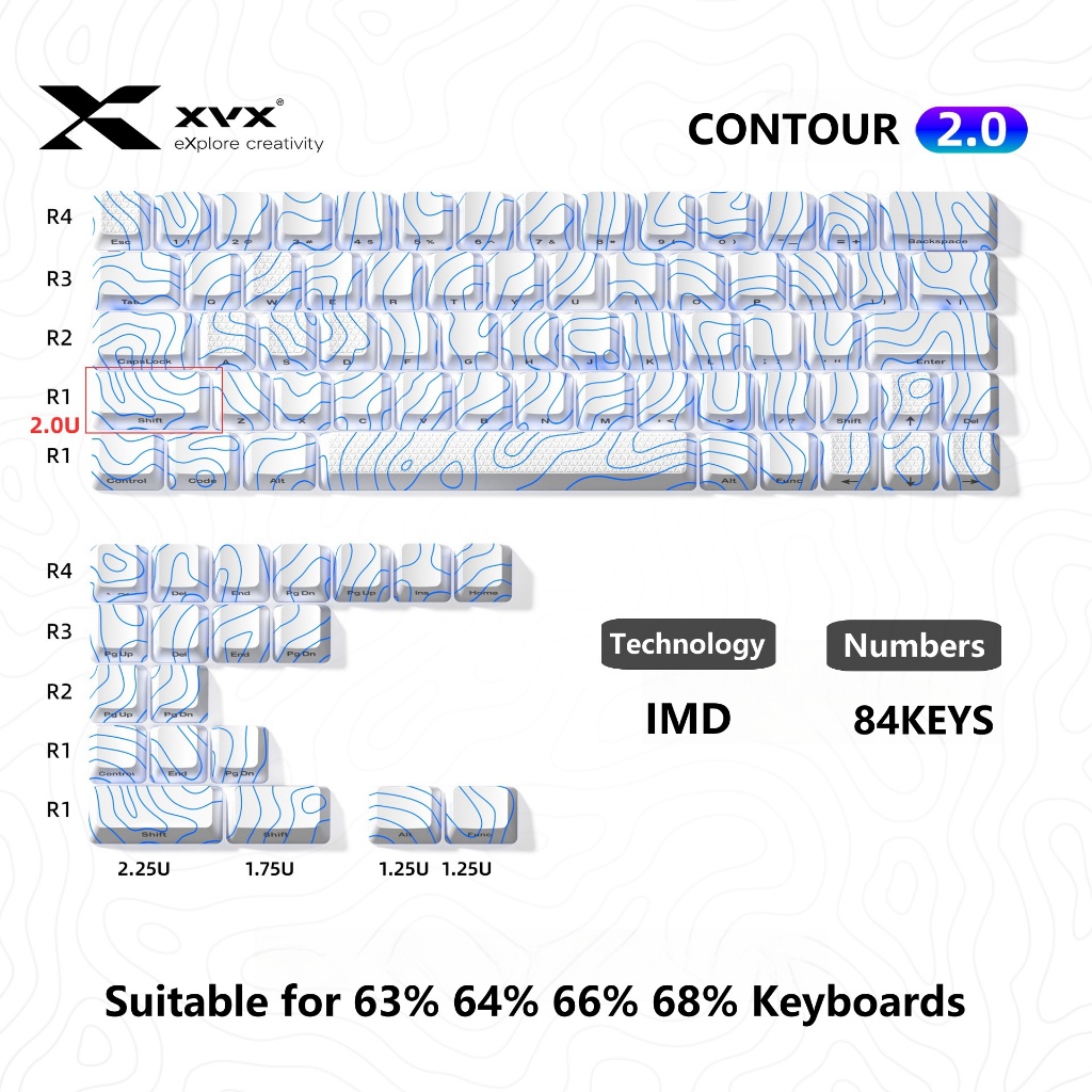 LANGTU XVX Contour 2.0 Keycaps 84/118 Keys Side Lettering With Glowing Pattern OEM Height ...