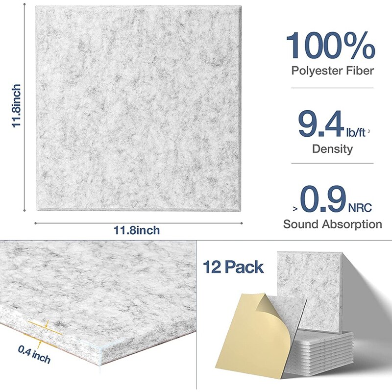 12PCS Acoustic Panels Soundproof Padding Wall Sound Proof Foam Panels ...