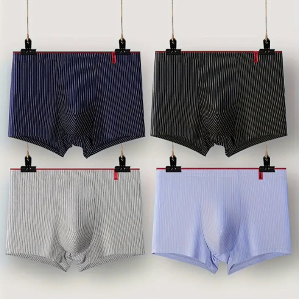 4pcs Men's Striped Underwear Plus Size Casual Boxer Briefs Shorts ...