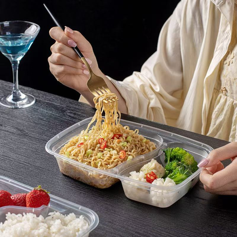 50pcs Multi-Grid Meal Box Disposable Microwavable Plastic Lunch Box ...